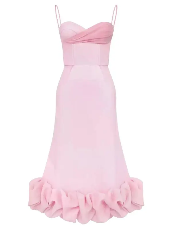 POST MERIDIEM Draped-bodice Flounced Bustier Dress - Pink