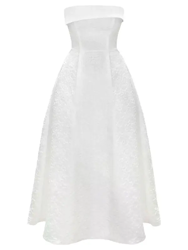 POST MERIDIEM Jacquard Strapless Midi Dress - White