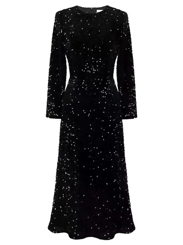 POST MERIDIEM Sequin-embellished Velvet Midi Dress - Black
