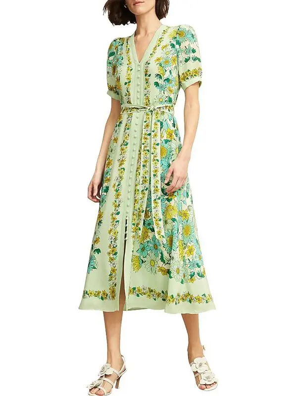 HOBBS LONDON Ince Silk Midi Dress - Green Multi
