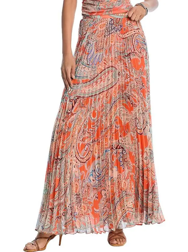 L'Agence Torin Pleated Maxi Skirt - Org/lt Blue Trdtnl Psly