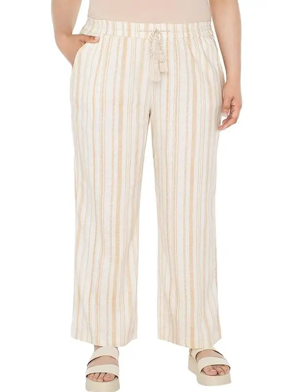 LIVERPOOL Striped Pull-on Pants - Hazelnut Cream Stripe