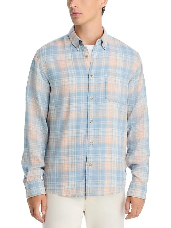 Faherty Brand Regular Fit Button Down Linen Shirt - Coral River Plaid