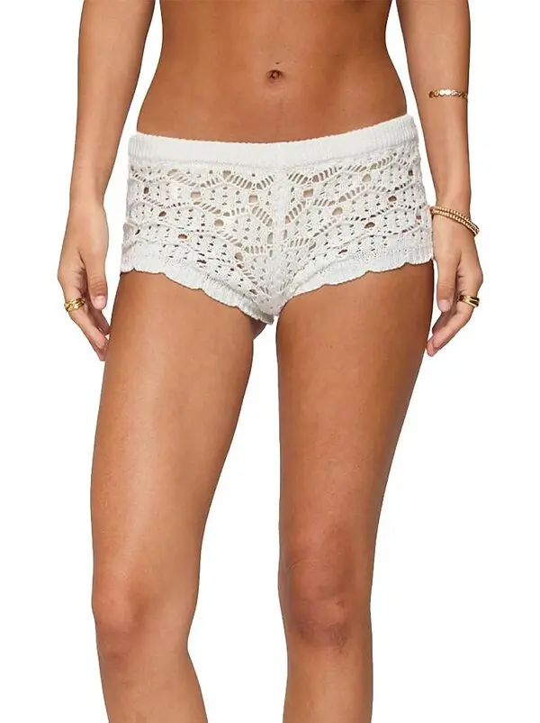 EDIKTED Elisa Open Knit Shorts - Cream