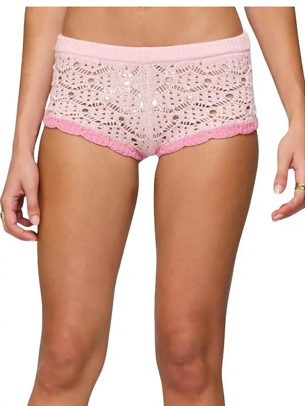 EDIKTED Elisa Open Knit Shorts - Light Pink