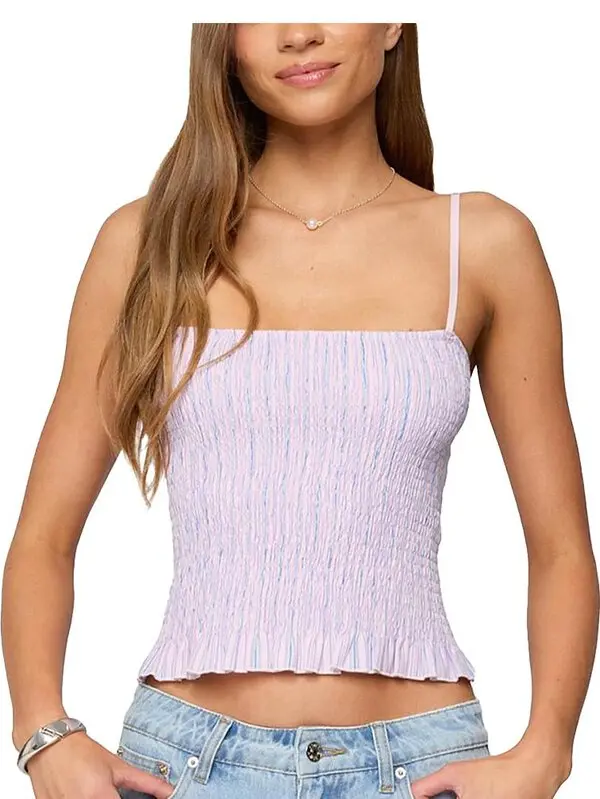 EDIKTED Leela Scrunch Striped Tank Top - Pink