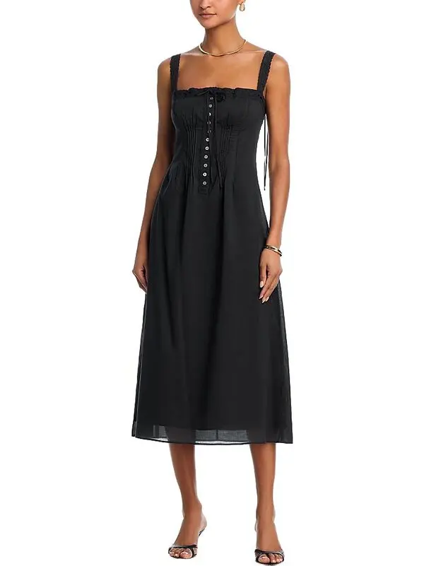 Staud Matilde Lace Trim Midi Dress - Black