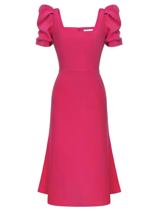 POST MERIDIEM Godet-silhouette Square-neck Midi Dress - Pink