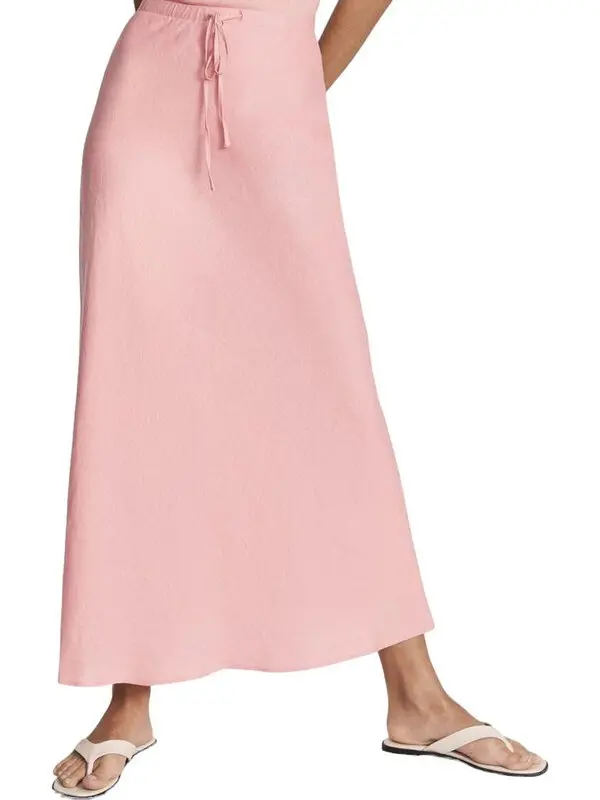 Mint Velvet Linen Maxi Skirt - Pink