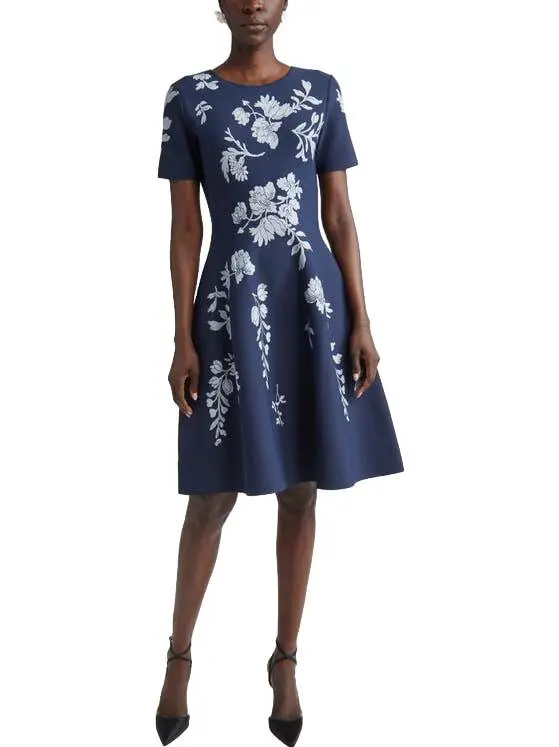 Carolina Herrera Floral Jacquard Fit & Flare Dress - Midnight Multi