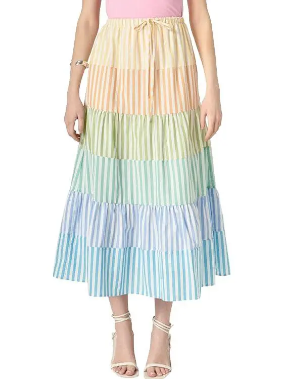 English Factory Colorblock Tiered Maxi Skirt - Rainbow Multi