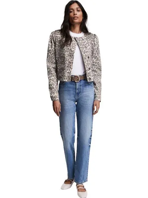 Mint Velvet Leopard Print Denim Jacket - Neutral