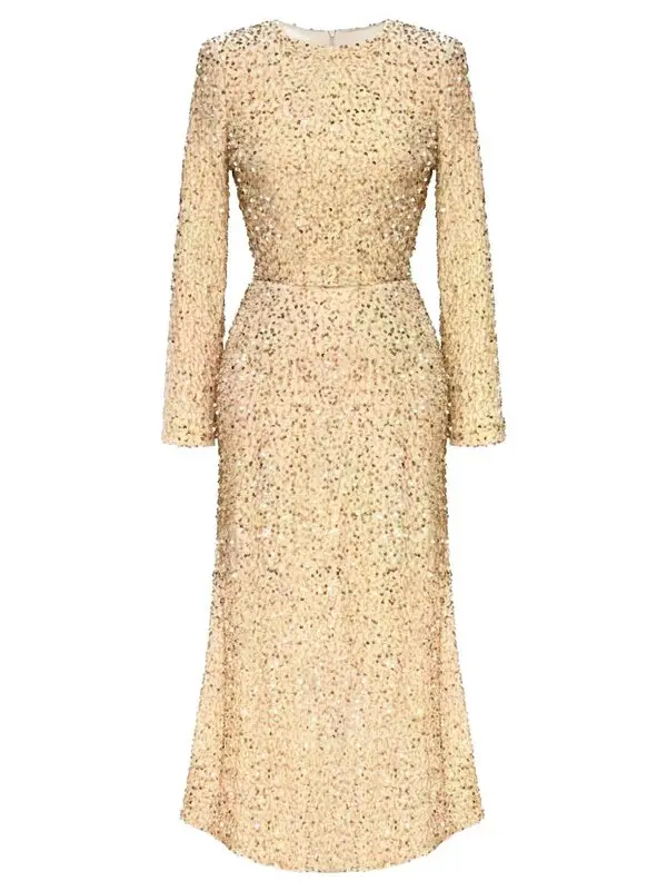POST MERIDIEM Sequin-embellished Velvet Midi Dress - Neutrals