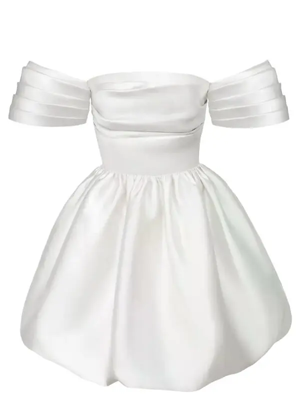 POST MERIDIEM Draped-bodice Duffy-skirt Mini Dress - White