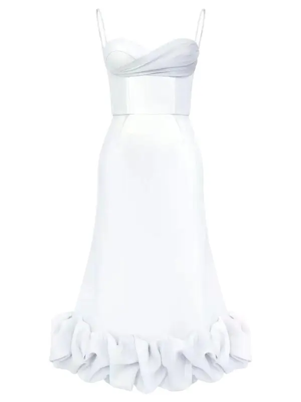 POST MERIDIEM Draped-bodice Flounced Bustier Dress - White