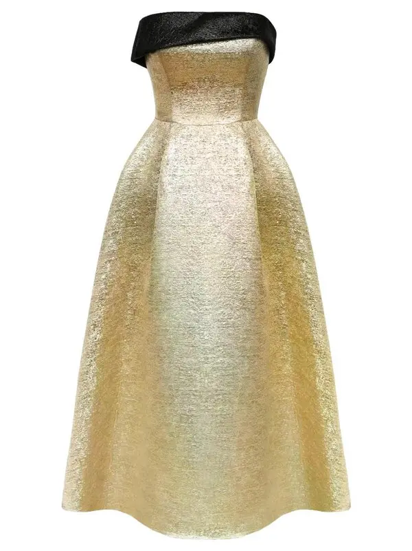 POST MERIDIEM Jacquard Midi Dress - Gold