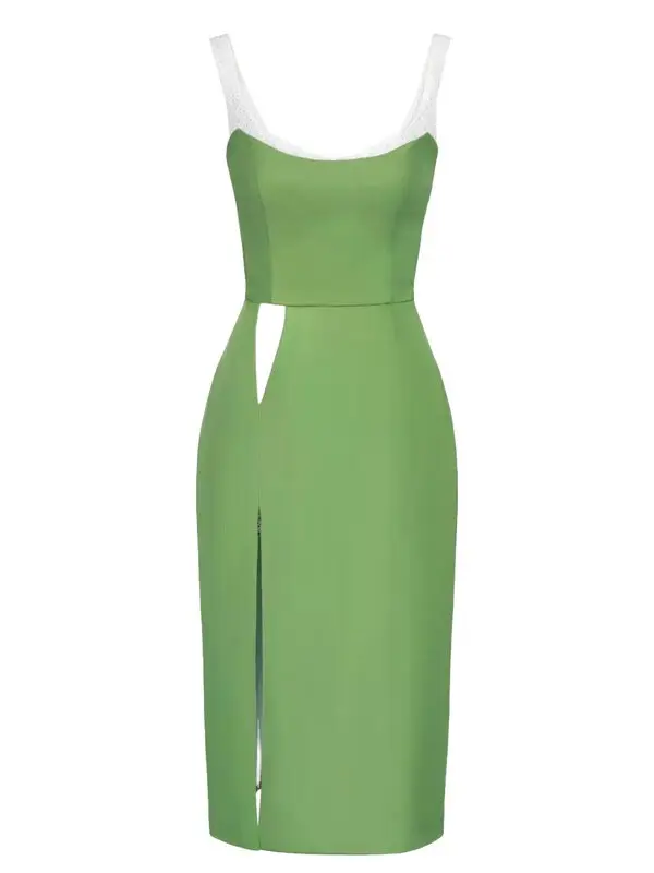 POST MERIDIEM Slit Lace-insert Midi Dress - Green