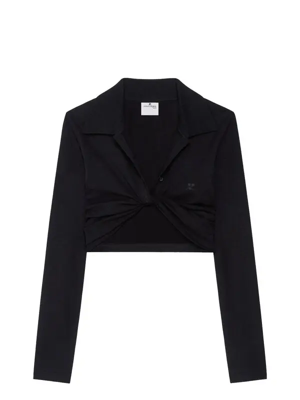 COURREGES Twist-detailing Cropped Polo Top - Black