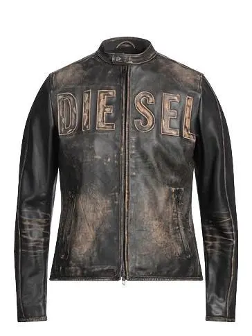 Diesel Dark Cow Leather Biker Jacket - Brown