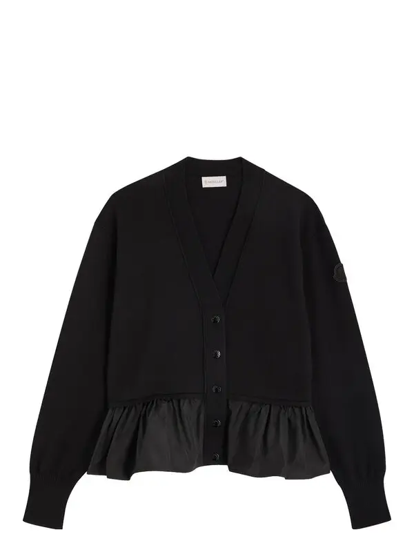 Moncler Cotton-blend Cardigan With Puff Hem - Black