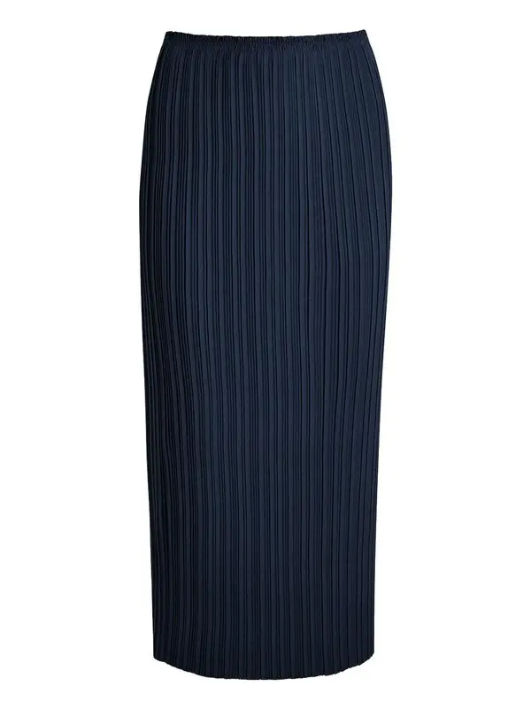 Vince Satin Pleated Midi Skirt - Dark Navy