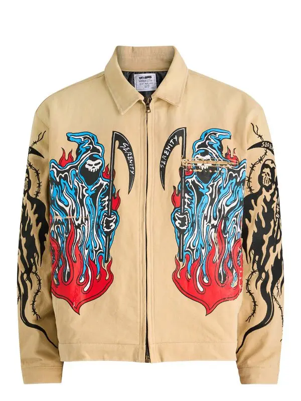 WARREN LOTAS Garage Printed Work Canvas Jacket - Beige
