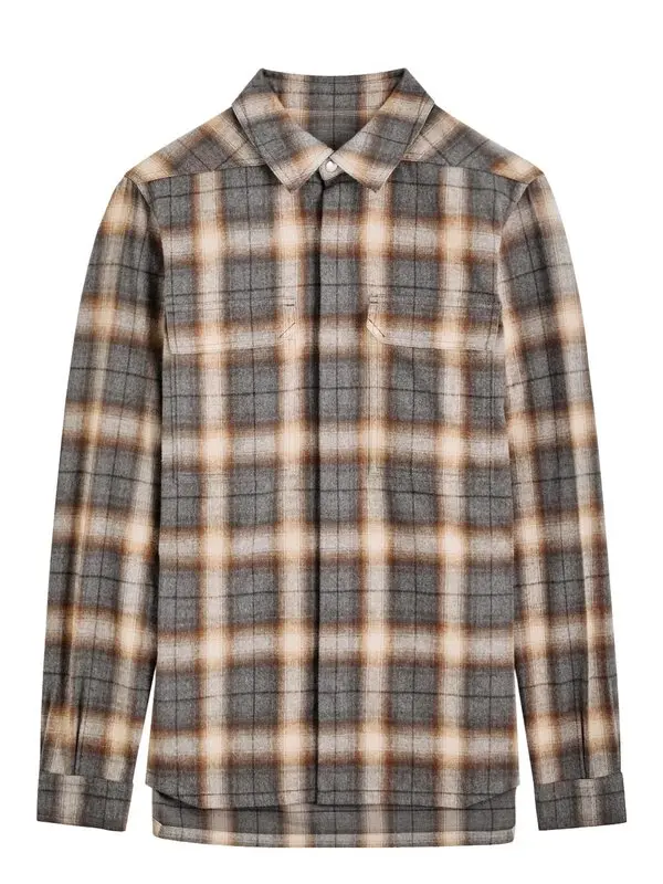 Rick Owens Camicia Plaid Brushed-cotton Shirt - Grey
