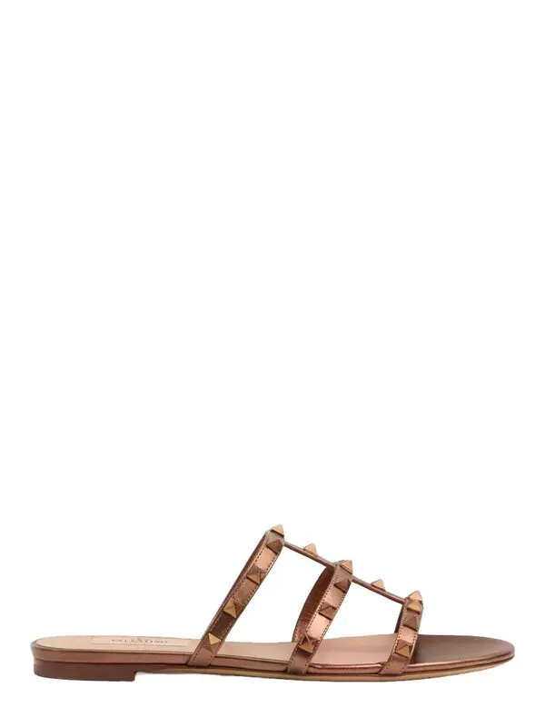Valentino Garavani Rockstud Metallic Nappa Slide Sandals - Brown