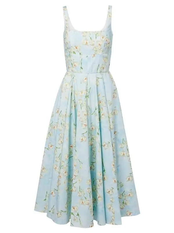 EMILIA WICKSTEAD Mona Floral Cotton Midi Dress - Blue