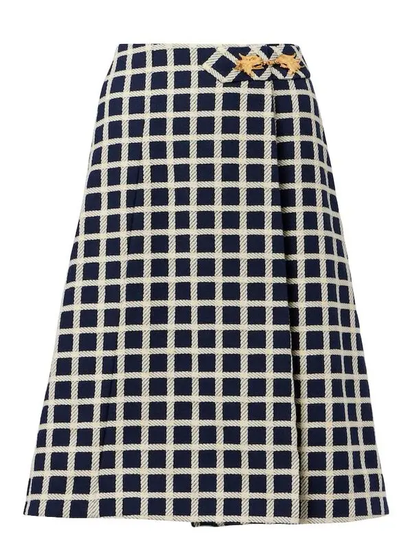 Valentino Garavani Checked Wool And Cotton-blend Midi Skirt - Blue