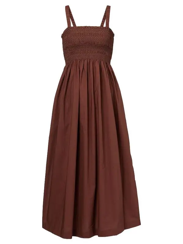 Heidi Klein Grasse Shirred Cotton Poplin Midi Dress - Brown