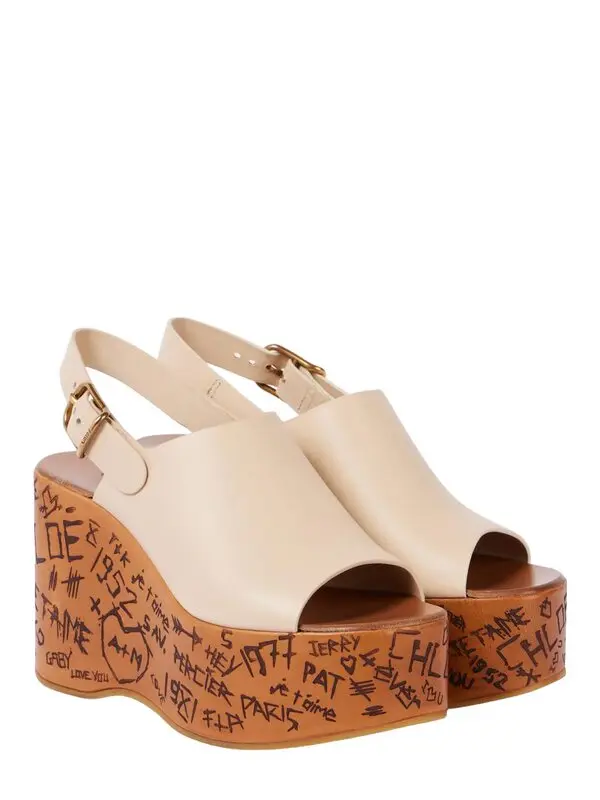 Chloé Maxime Debossed Leather Wedges - Beige