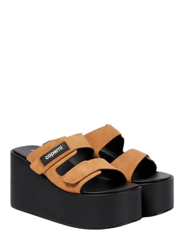 Coperni Logo Suede Wedge Mules - Brown