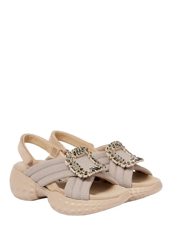 ROGER VIVIER Viv' Run Embellished Slingback Sandals - Beige