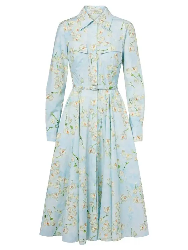 EMILIA WICKSTEAD Floral Cotton Poplin Shirt Dress - Blue
