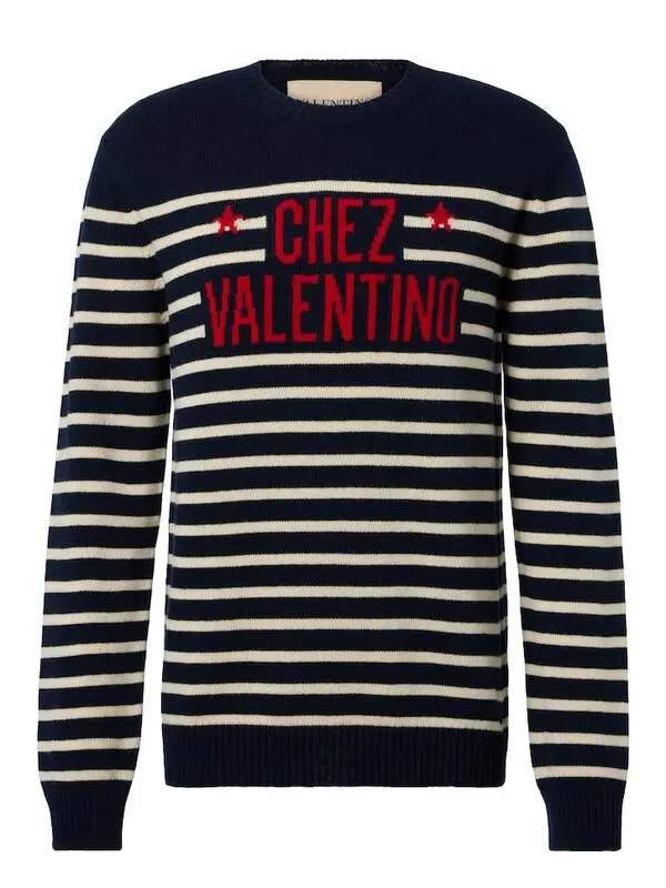 Valentino Garavani Striped Jacquard Wool Sweater - Blue