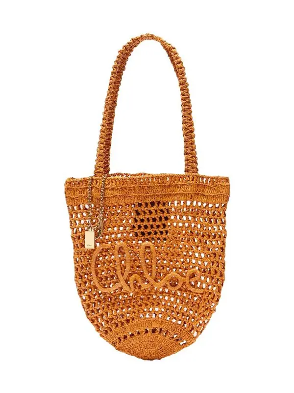 Chloé Small Raffia Shopper - Orange