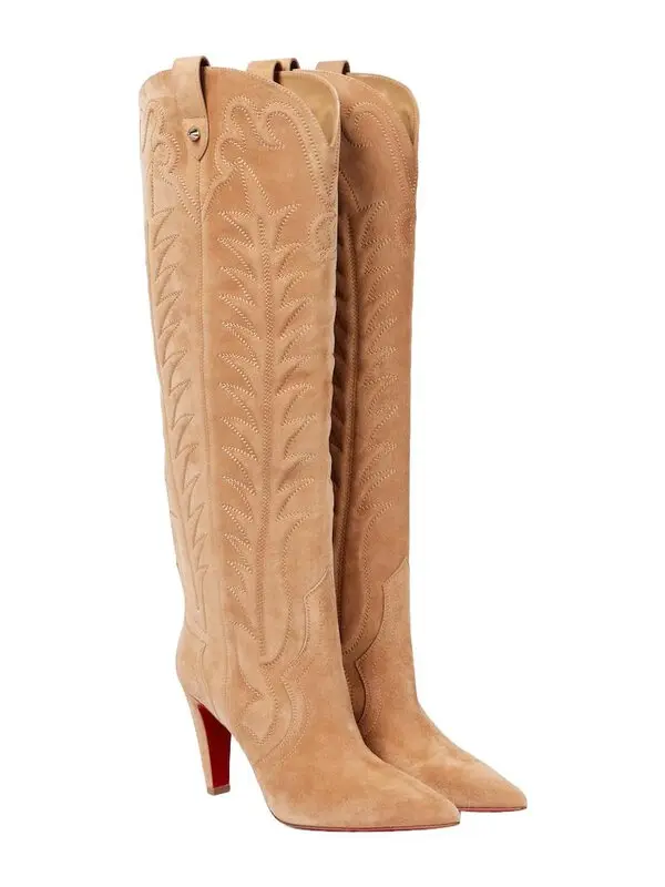 CHRISTIAN LOUBOUTIN Santia Botta 85 Suede Knee-high Boots - Beige