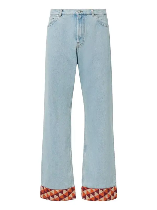 Valentino Garavani Jacquard-trimmed Wide-leg Jeans - Blue