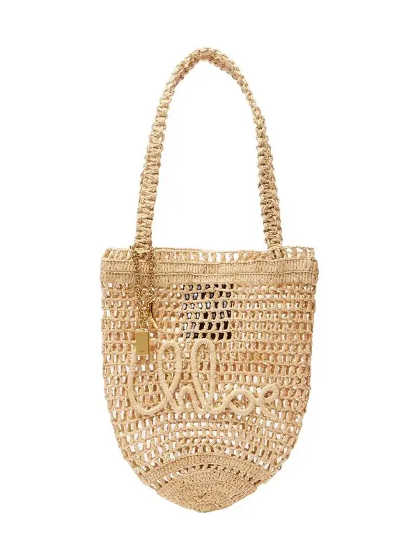 Chloé Raffia Banana Tote Bag - Beige