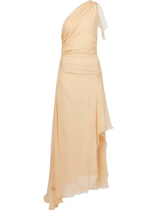 Victoria Beckham Draped One-shoulder Silk Maxi Dress - Beige