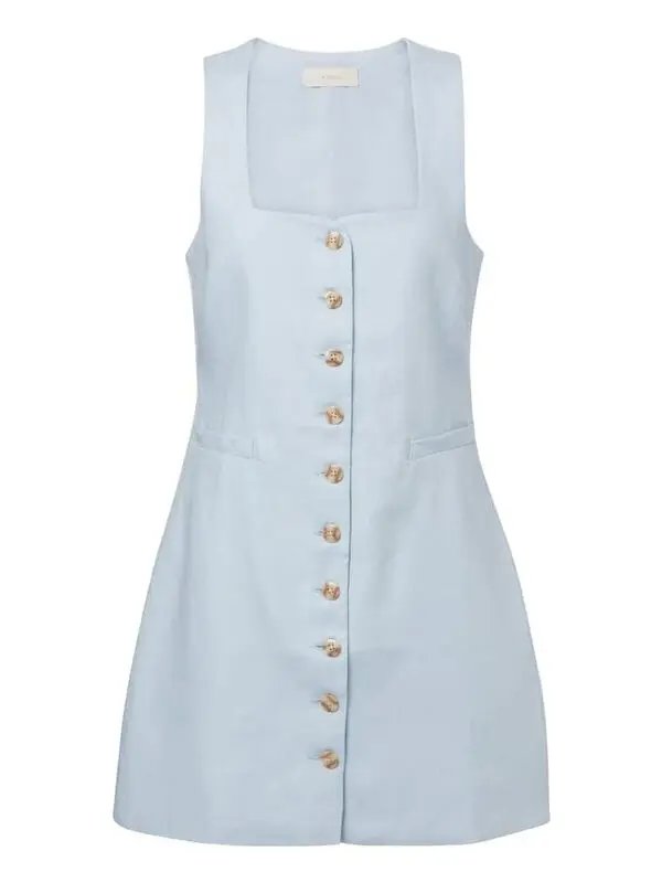 Faithfull The Brand Jaques Linen Mini Dress - Turquoise