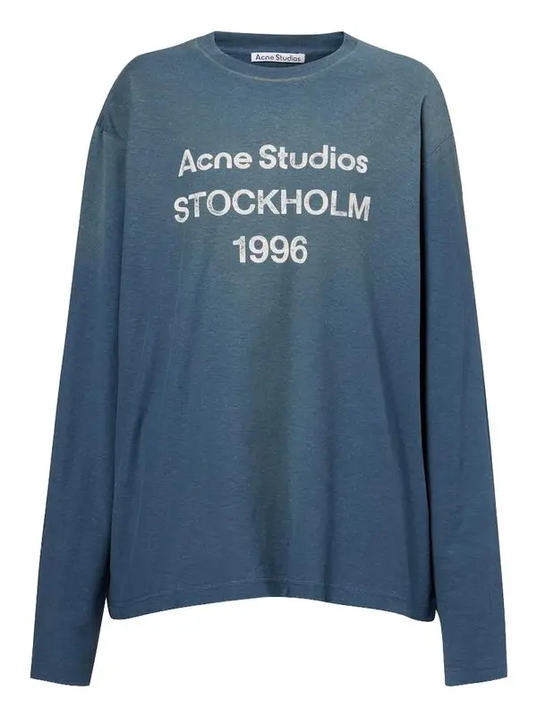 Acne Studios Logo Distressed Cotton-blend Jersey T-shirt - Blue