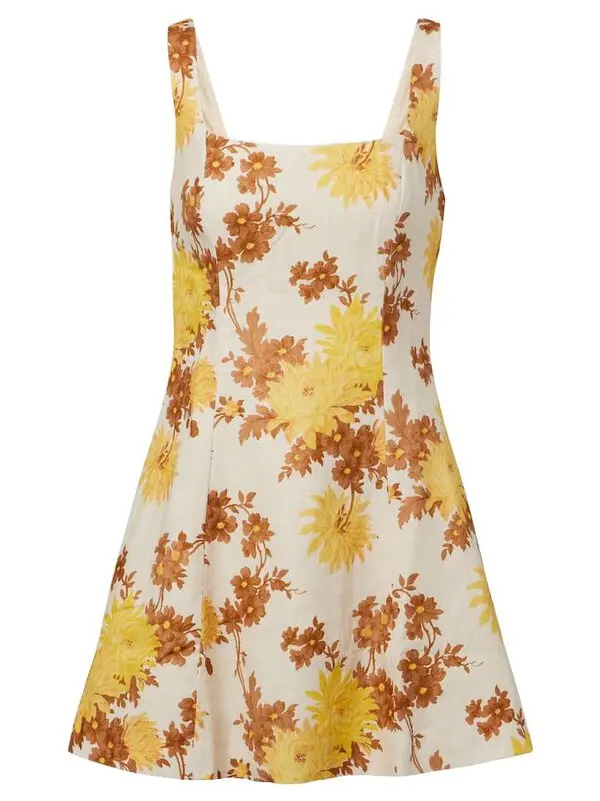 Faithfull The Brand Felice Floral Linen Mini Dress - Yellow