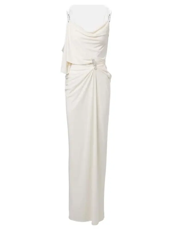 Coperni Draped Embellished Jersey Maxi Dress - White