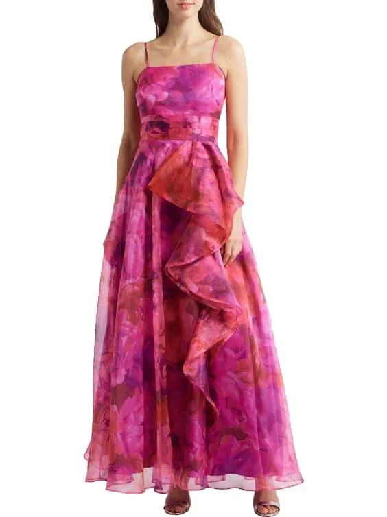Eliza J Organza A-line Dress - Magenta