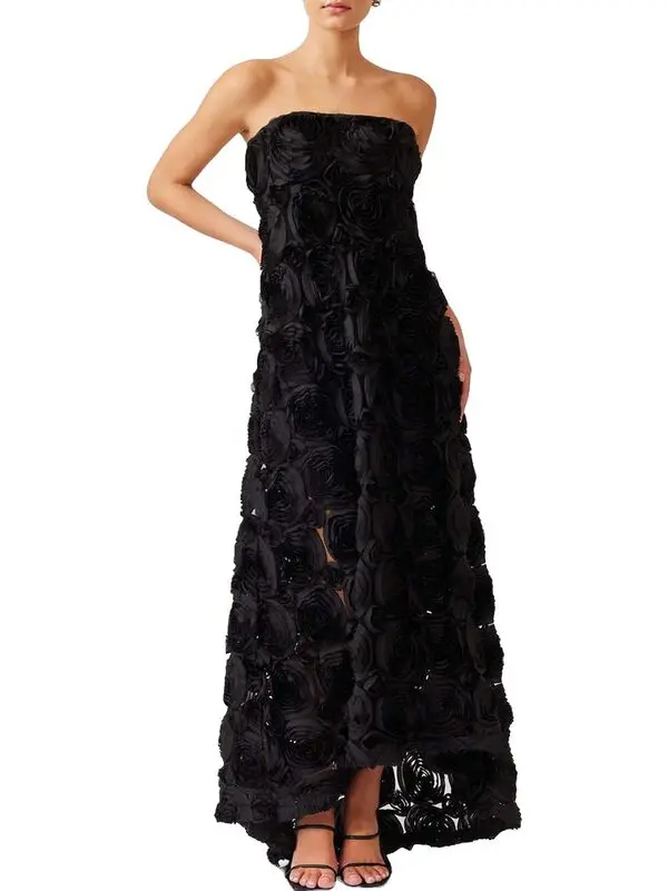 ELLIATT Selena Rosette Strapless Maxi Dress - Black