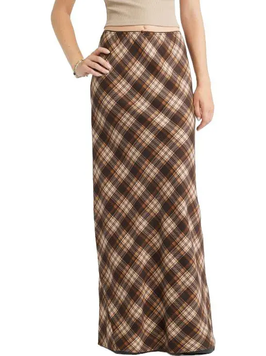 Bp. Maxi Skirt - Beige- Brown Davia Plaid