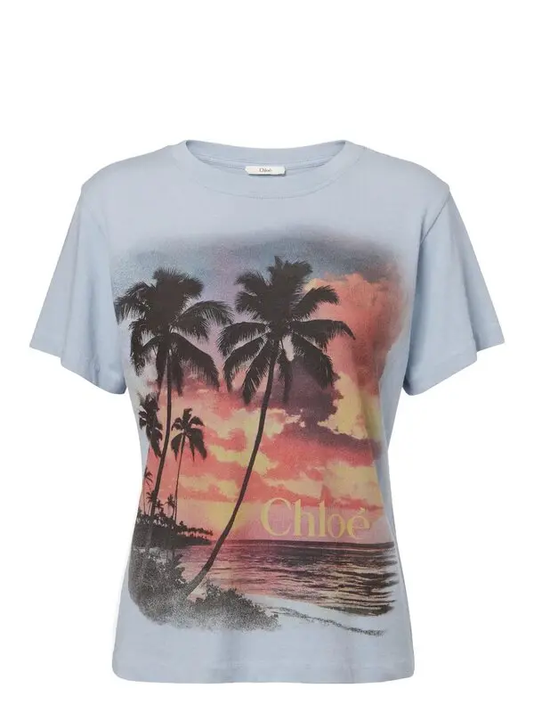 Chloé Printed Cotton Jersey T-shirt - Blue