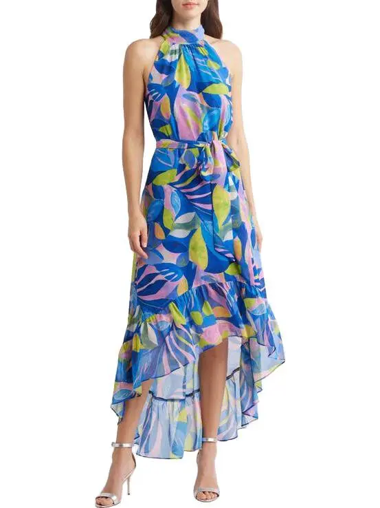 Eliza J High-low Halter Dress - Blue Multi